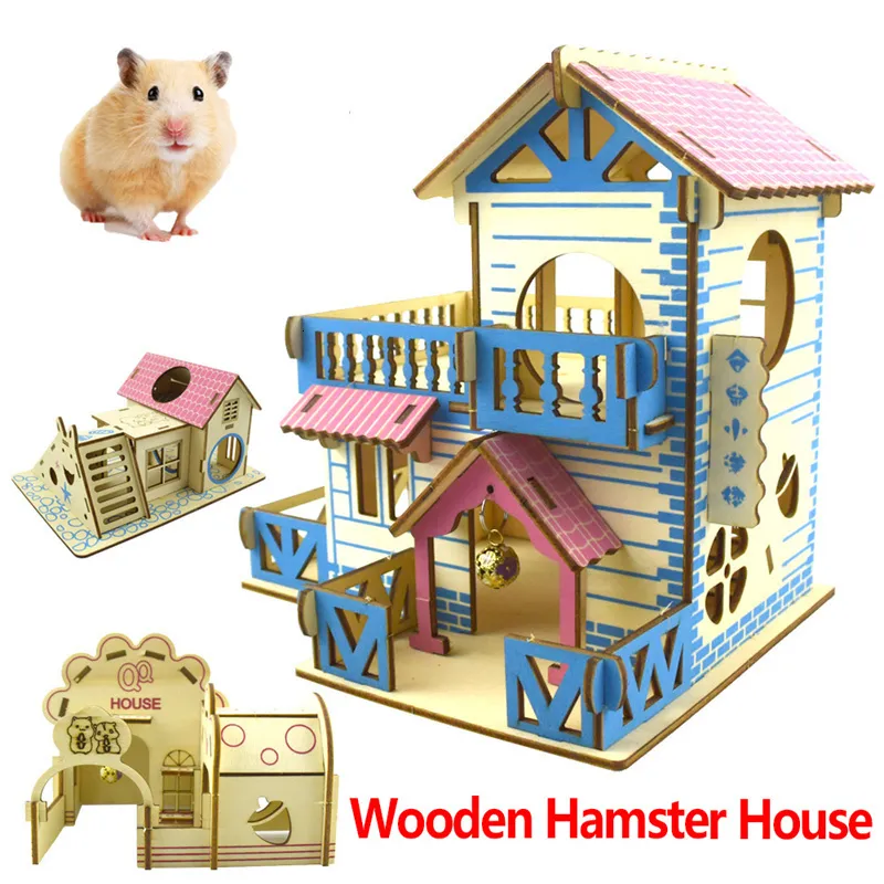 Assembled Solid Wood Hamster House: Double-Storey Villa, Climbing Frame ...