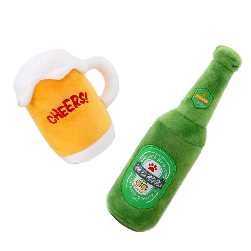 Pet Dog Plush Toys Creative Beer Bottle Cup Shape Squeaky Chew Bite ...