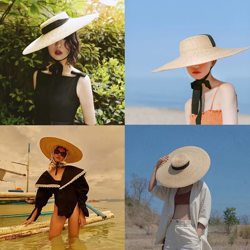 Wide Brim Raffia Bucket Hats For Women Vintage French Style Sun ...