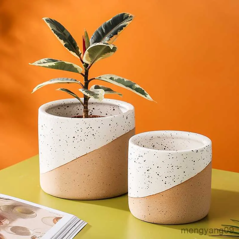 Nordic Ceramic Half Color Terrazzo Planter For Sesame, Succulents, And ...