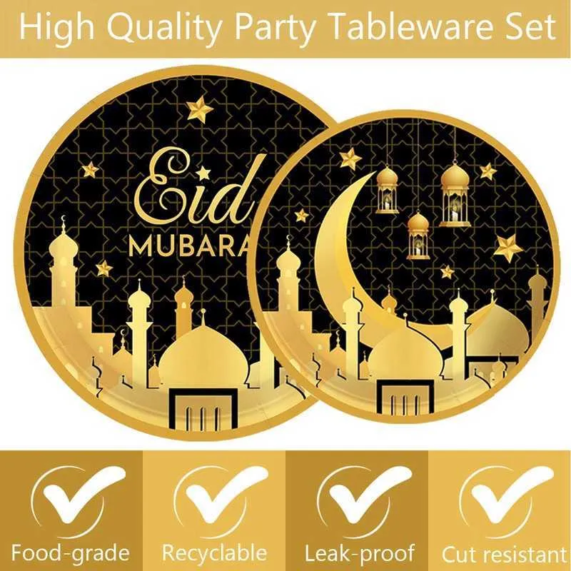 2023 Eid Mubarak Party Set Ramadan Kareem Themed Paper Plates, Cups ...