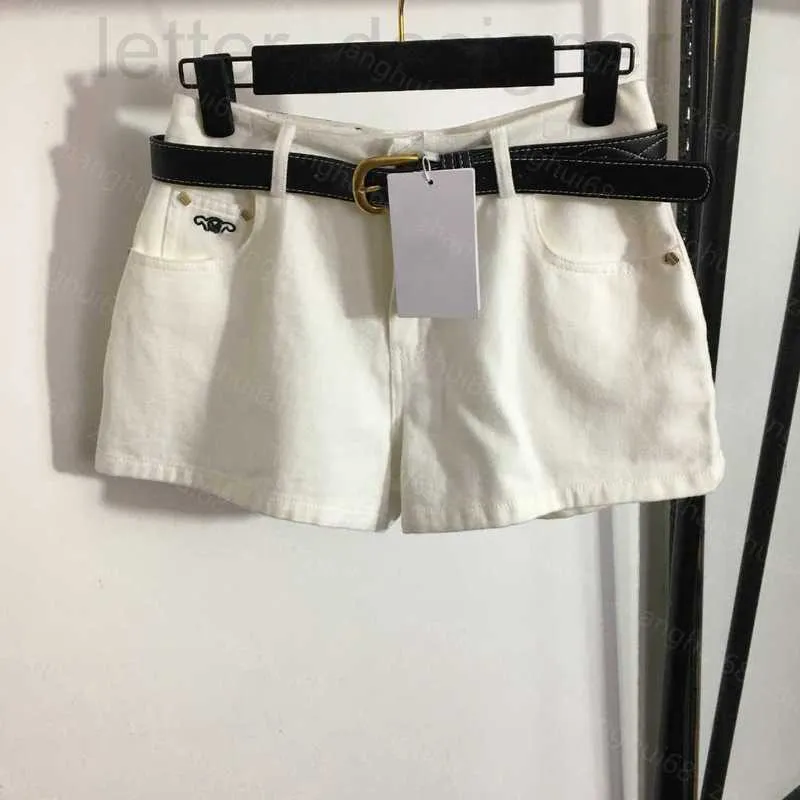 Women's Designer Denim Shorts with Embroidered Pockets and Belt, 23ss ...