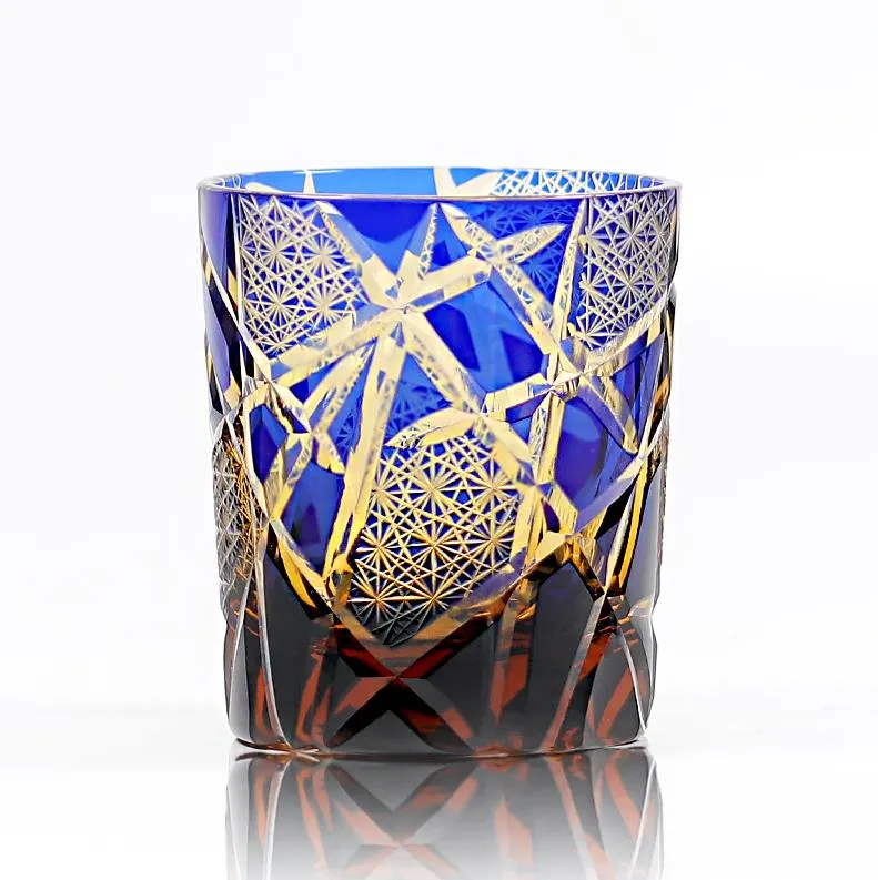 Edo Kiriko Glass Hand Cut Amber Whiskey Glass, Japanese Style Glasses ...