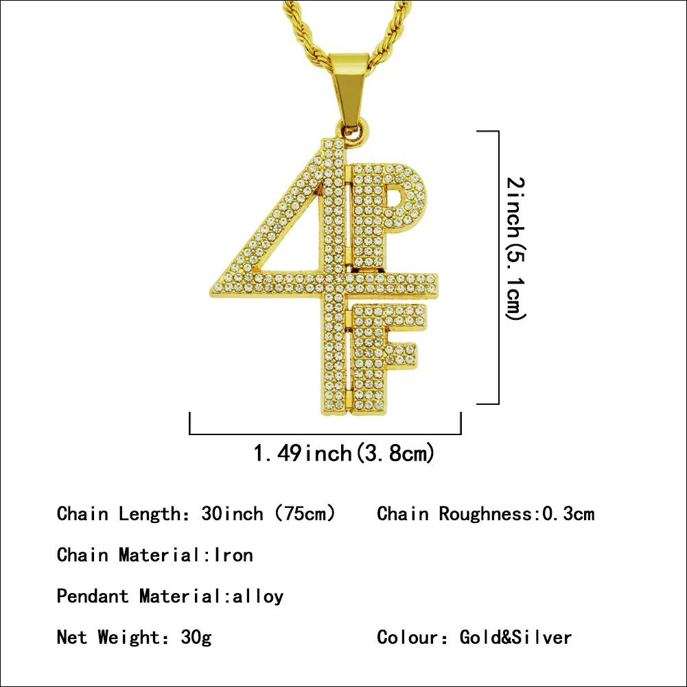 Shiny Diamond Hip Hop Rapper Necklace With 4PF Letters And Creative ...