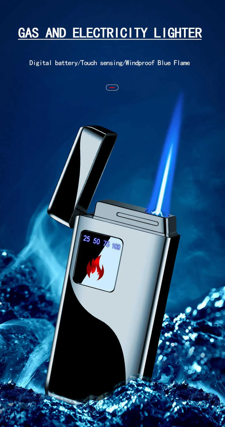 Electric Blue Flame Torch Lighter - Ice Plating, Digital Display, Power ...