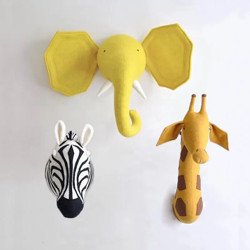 Cute Plush Animal Head Wall Decor - Zebra, Elephant, Giraffe - 3D ...