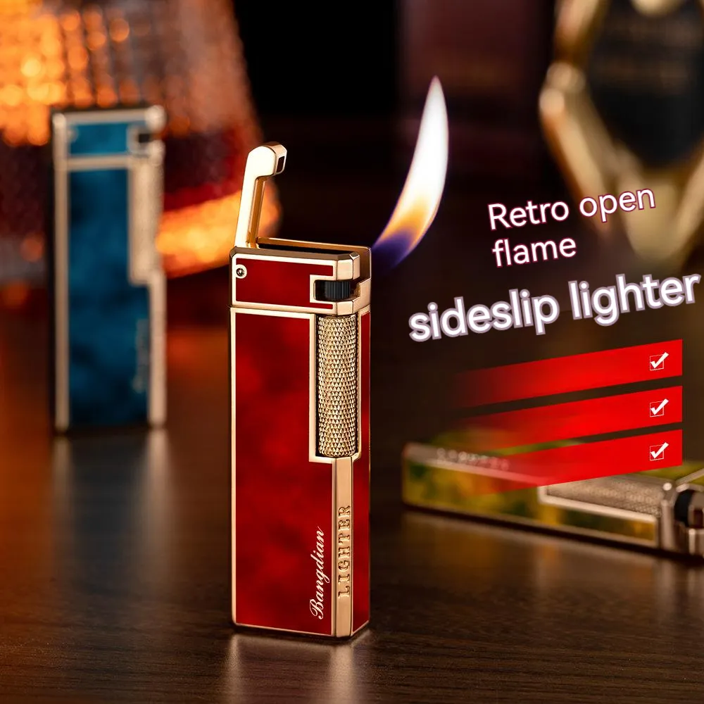 Retro Grinding Wheel Metal Oblique Pipe Lighter with Open Flame ...