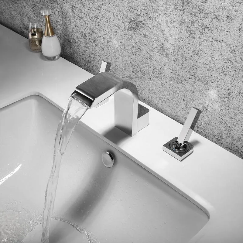 Chrome Waterfall Bathroom Faucet - 3 Hole Deck Mount Sink Faucet with ...