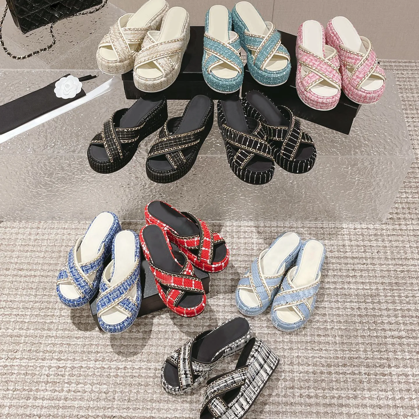 Plaid Chain High Heel Sandals - New Stylish Thick Sole Sandals, Best ...