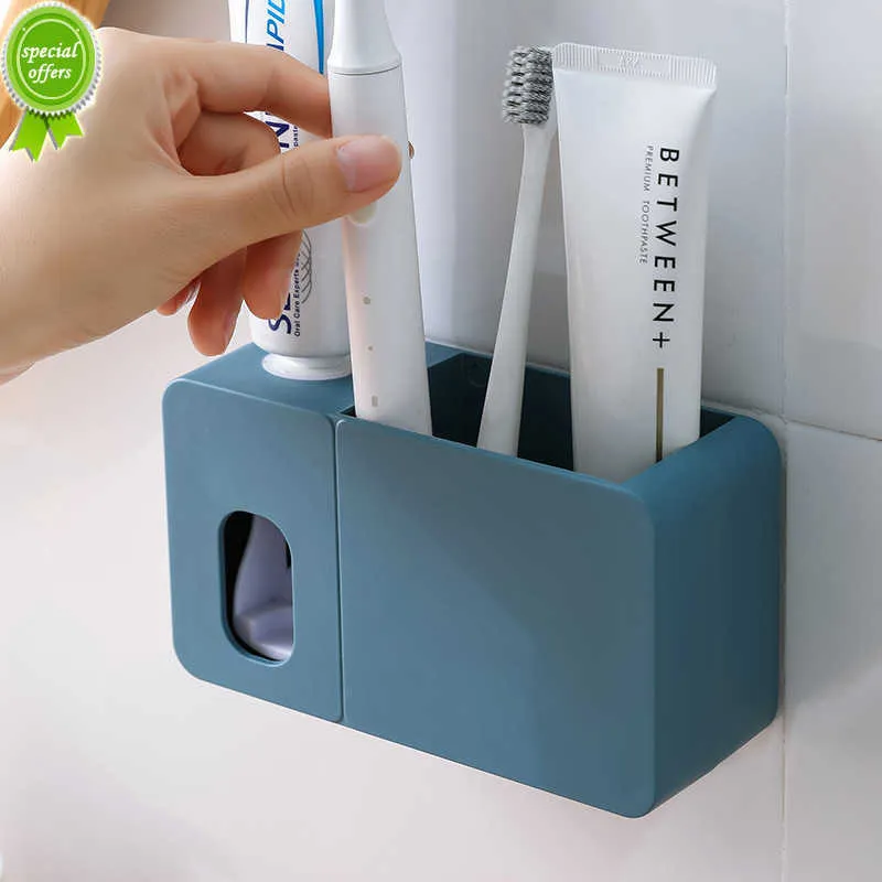 2-in-1 dispenser for toothpaste with Toothbrush Holder, Wall Mount ...
