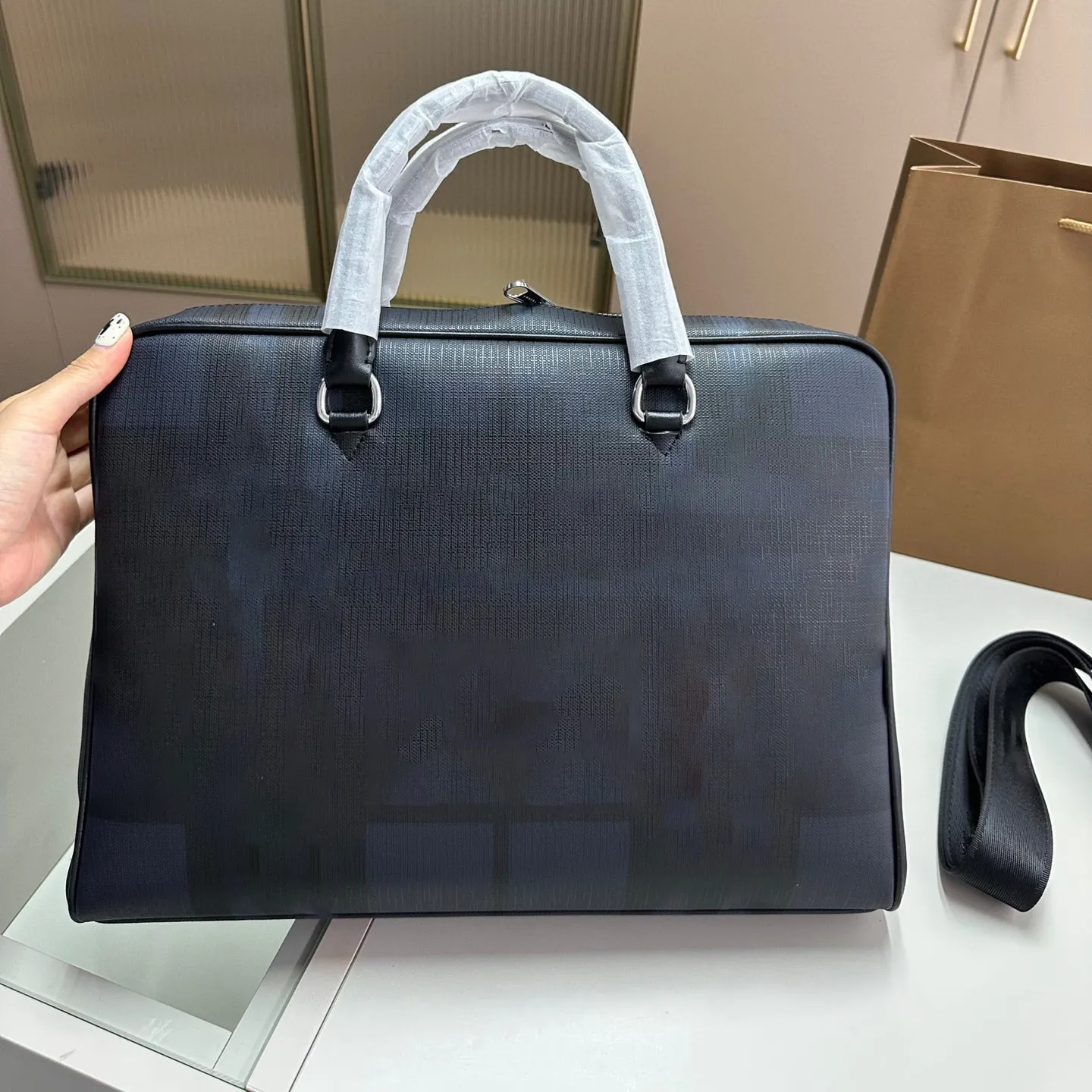 Canvas Genuine Leather Briefcase Tote Bag Striped... From Double6666 ...
