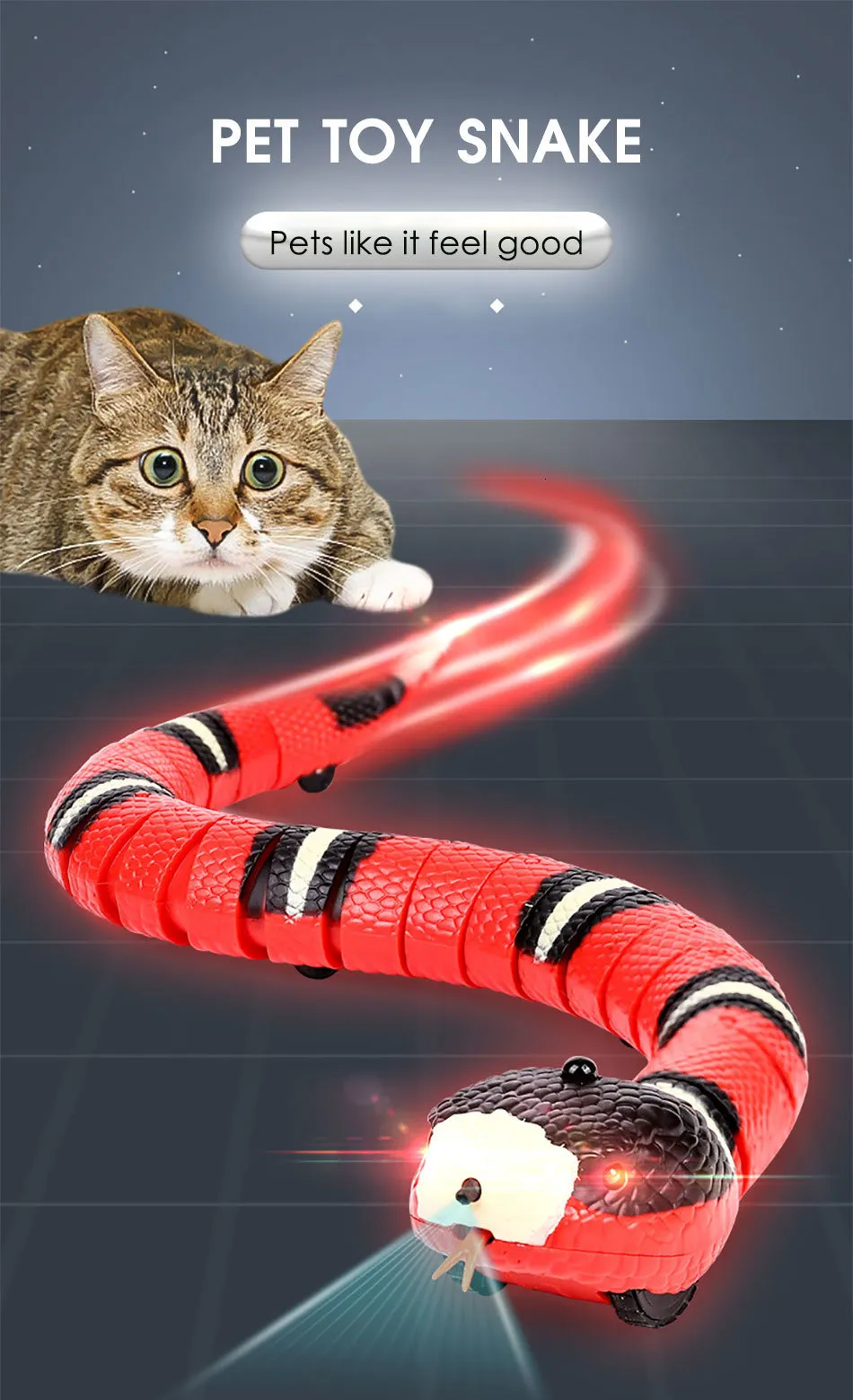 Cat Toys: OSUDM Automatic Electric Sensing Snake Cat Toy with LED ...