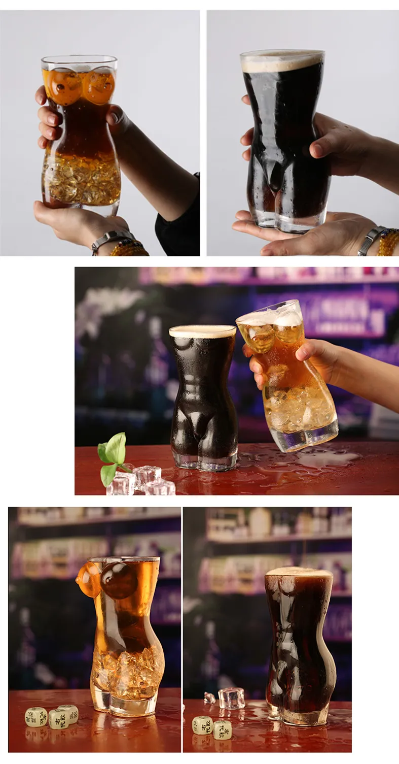 Large Glass Beer Mugs Creative Body Shape Wine Glass Unique Big Chest ...