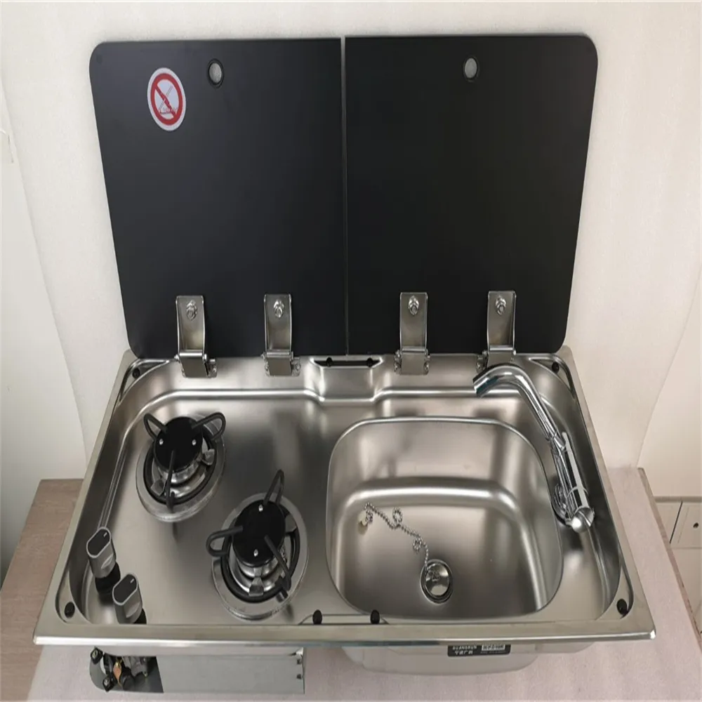 DHgate.com:Compact 2-Burner Gas Stove and Sink Combo with Glass Lids ...