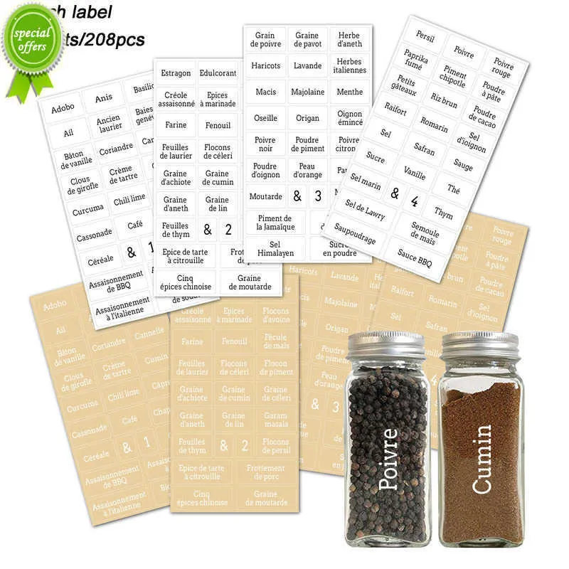 French Kitchen Spice Labels Clear Self Adhesive Jar Stickers For Spice ...