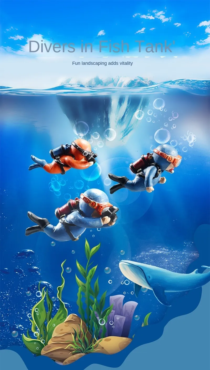 Blue Fat Man Resin Aquarium Decoration Cute Floating Diver Fish Tank ...