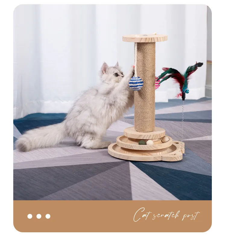 Small Wooden Cat Tree with Sisal Scratching Post & Interactive Toys - Novelty Design! Shop Now ...
