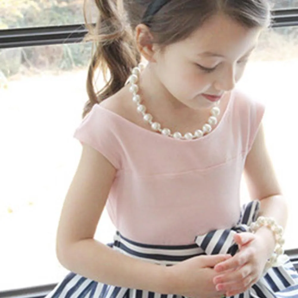 Kids Pearl Jewelry Set - Cute Simulated Bead Necklace & Bracelet for ...