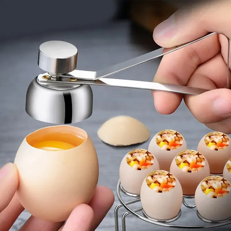 Stainless Steel Egg Cracker Topper Garlic Cutter Tool For Raw/Soft Eggs ...