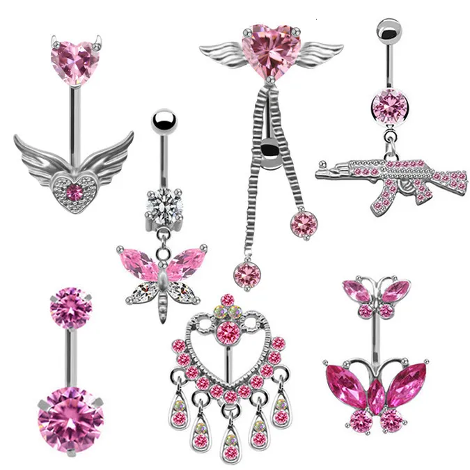 Navel Belly Button Rings, 14g Stainless Steel Butterfly Button Rings ...