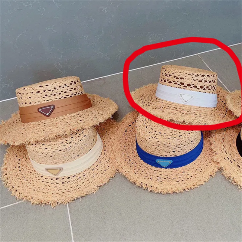 Luxury Designer RAFFIA Triangle Straw Hat High Quality Flattop Bucket ...