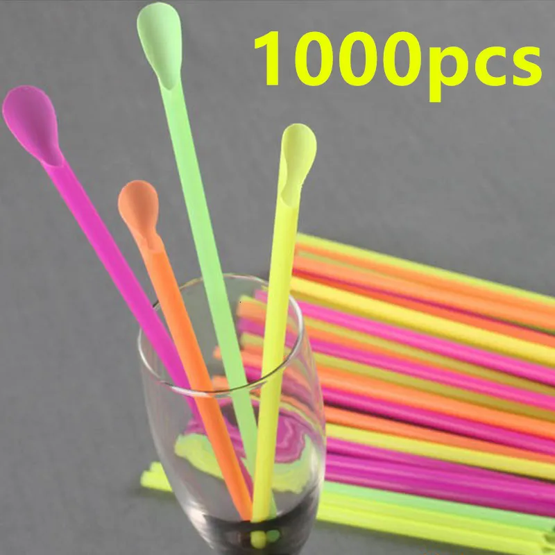 DHgate.com:1000Pcs Plastic Straws for Drinking, Spoon Bar Pub Slush ...