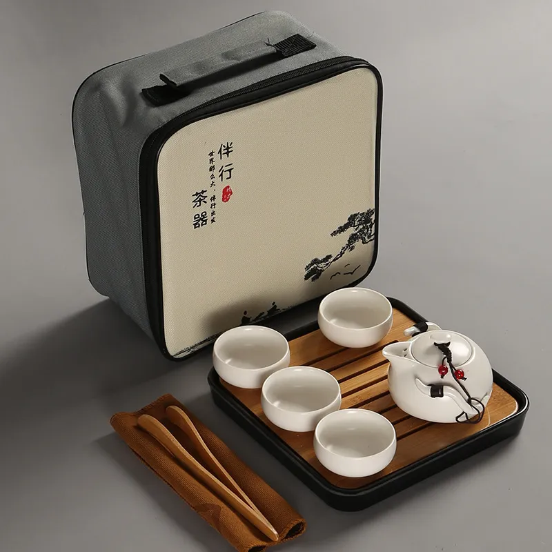 Portable Tea Set Travel Gift - Kung Fu Teapot, Porcelain Gaiwan, Brush ...