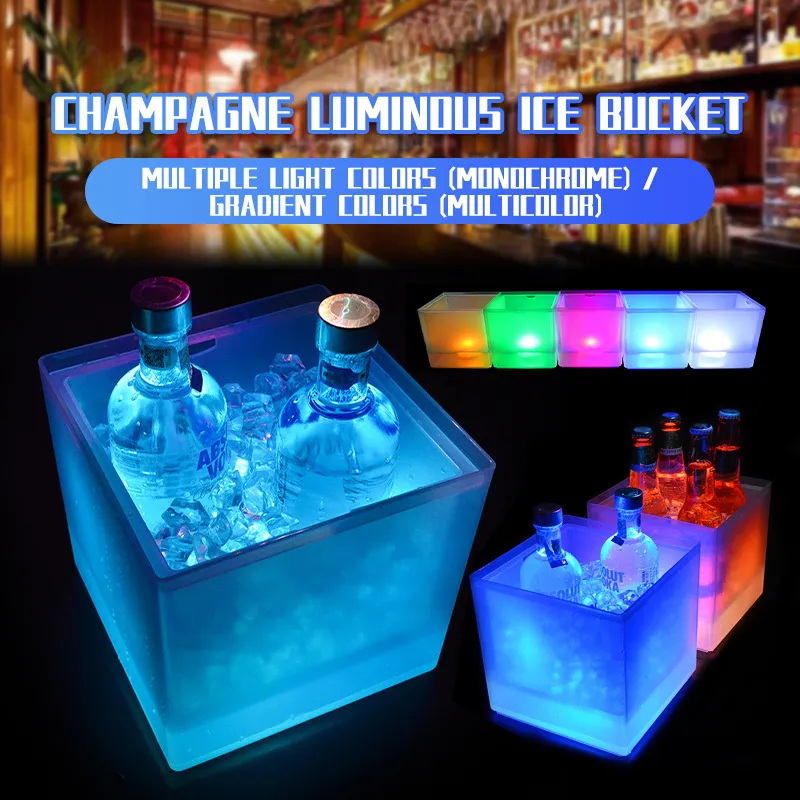 LED Ice Bucket - 3.5L Color Changing Cooler, Double Layer Square Ice ...