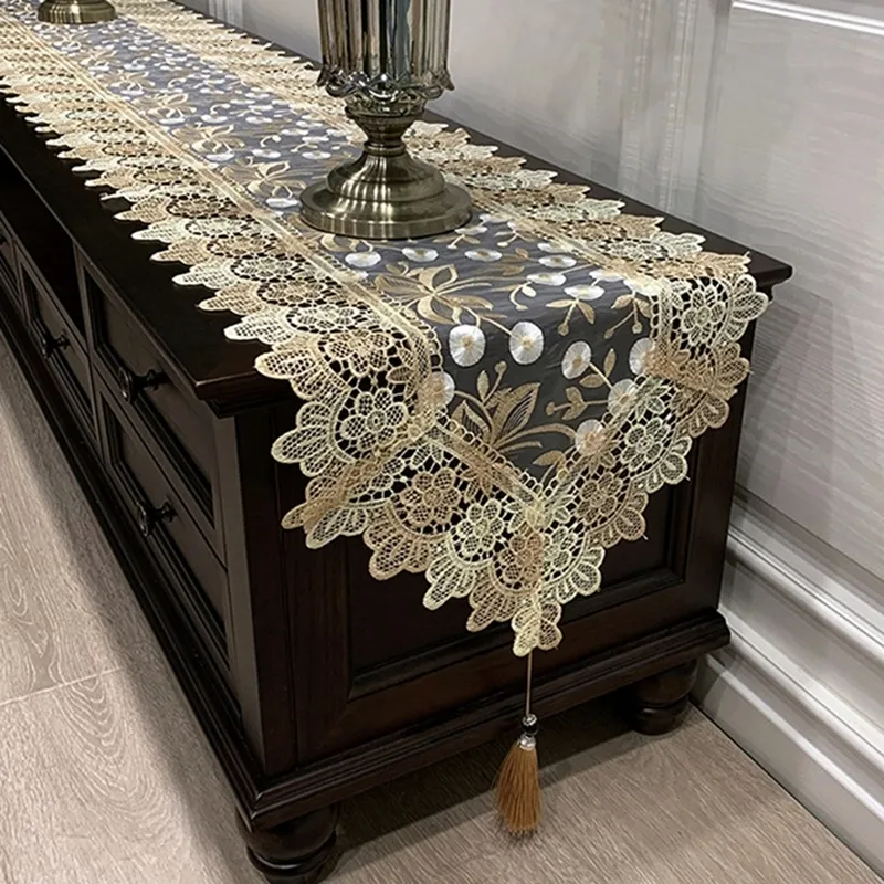 Elegant Lace Table Runner - Oval Embroidered Tablecloth, TV Cabinet ...