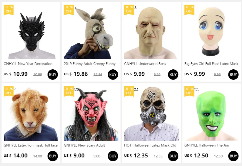 Creepy Masquerade Masks Horror Themed Full Head Latex Mask With Big ...