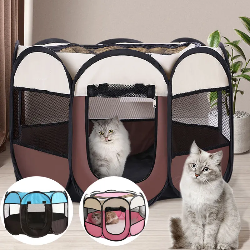 Portable Octagonal Folding Pet Tent, Easy Fence Outdoor Dog Kennel ...