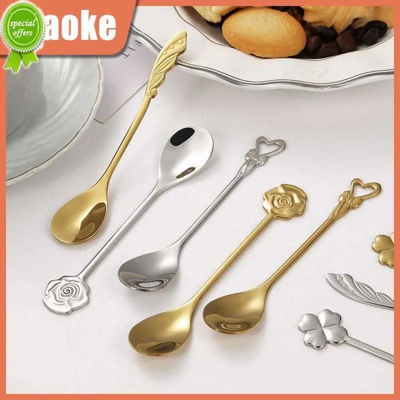 Rose Coffee Spoons - Stainless Steel Teaspoons, Mini Coffee Scoop Set ...