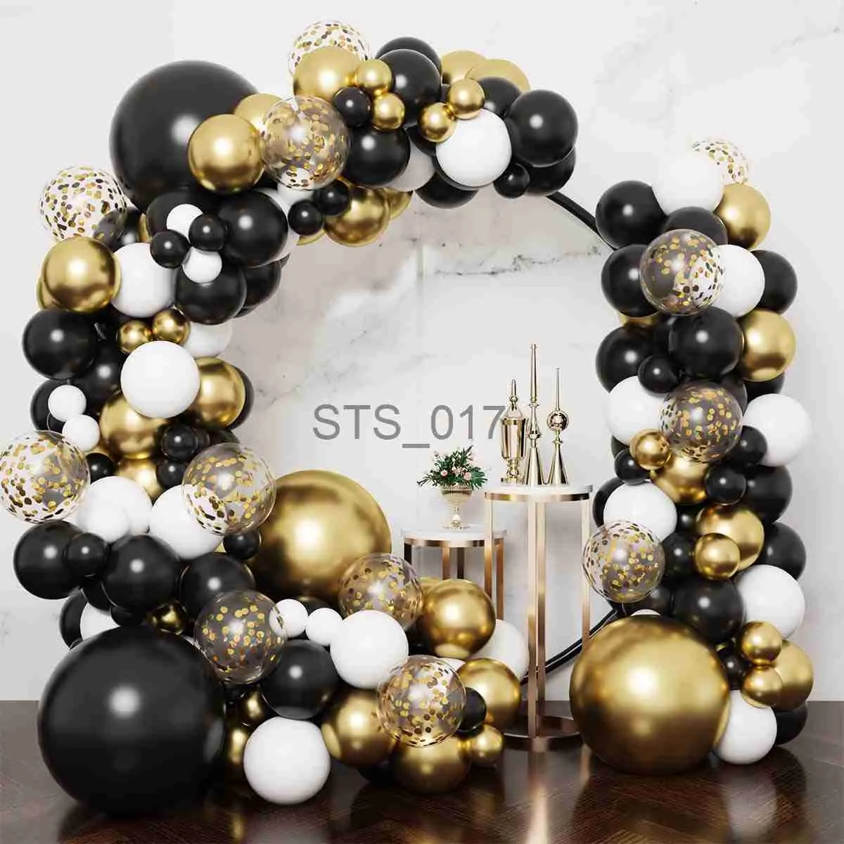 Black White And Gold Balloon Arch Kit With Foil Balloons For Birthday ...