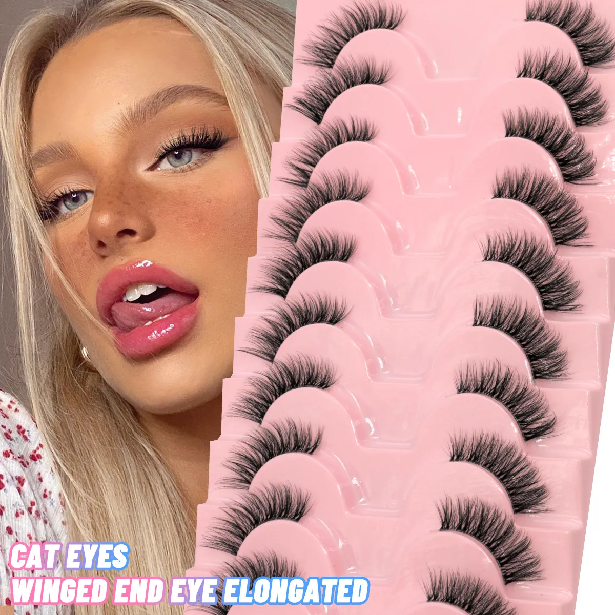 False Eyelashes by GROINNEYA, Natural Faux Mink, Half Eye Lashes, Cat ...