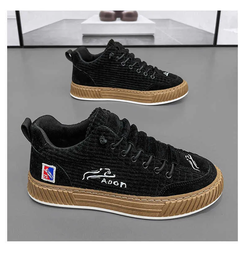 DHgate Mens Yellow Corduroy Skateboard Shoes Comfortable Thick Sole Streetwear Sneakers Casual Flats Shoes Accessories