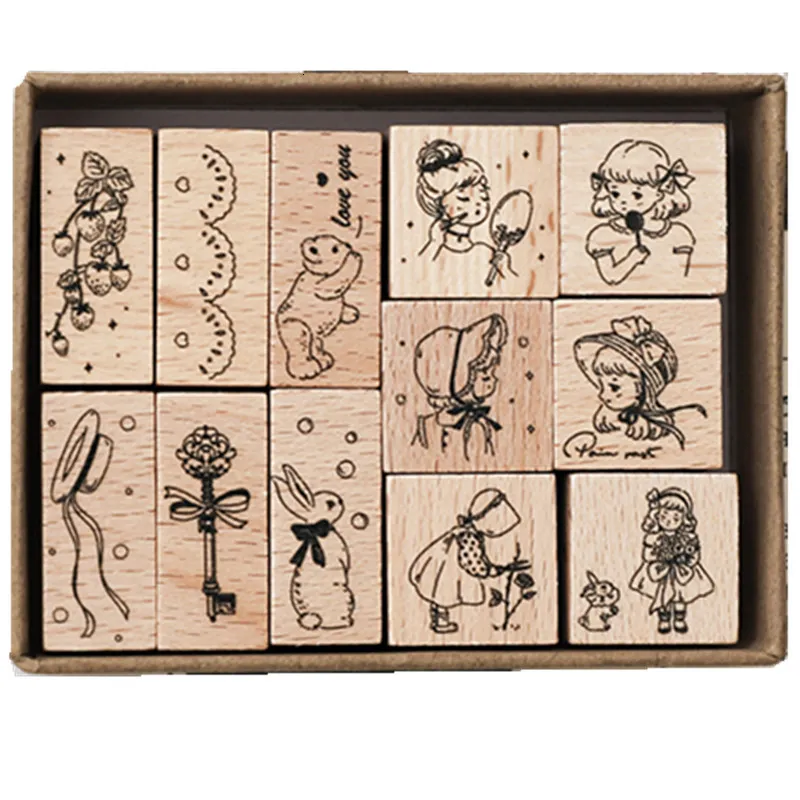 DIY Scrapbooking Stamp Set - Wooden Rubber Stamps with Chinese ...