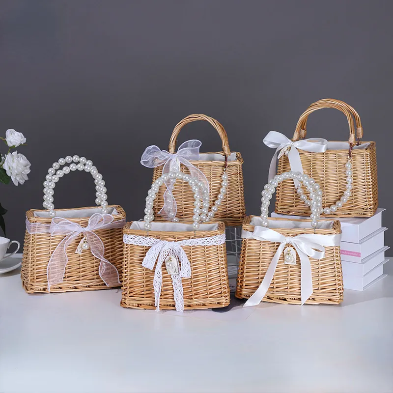 Straw Tote Bag - Rattan Woven Handbag, Pearl Handle Beach Bag, Summer ...