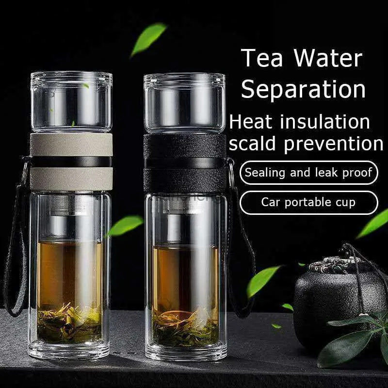 High End Double Wall Unbreakable Split Glass Tea Bottle With Insulation And Water Separation ...