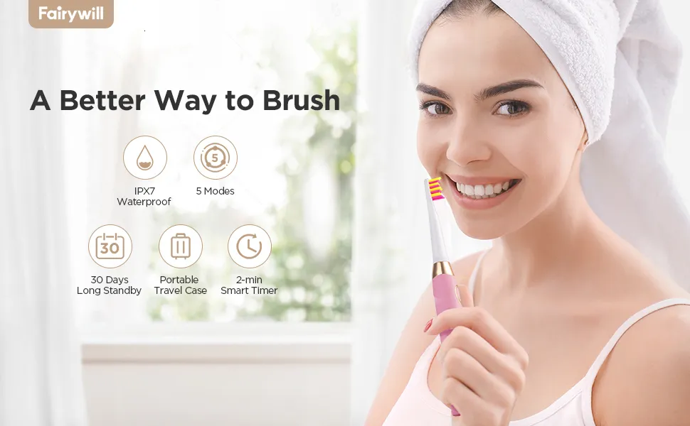 Fairywill Sonic Electric Toothbrush For Adults 5 Cleaning Modes, 8 ...