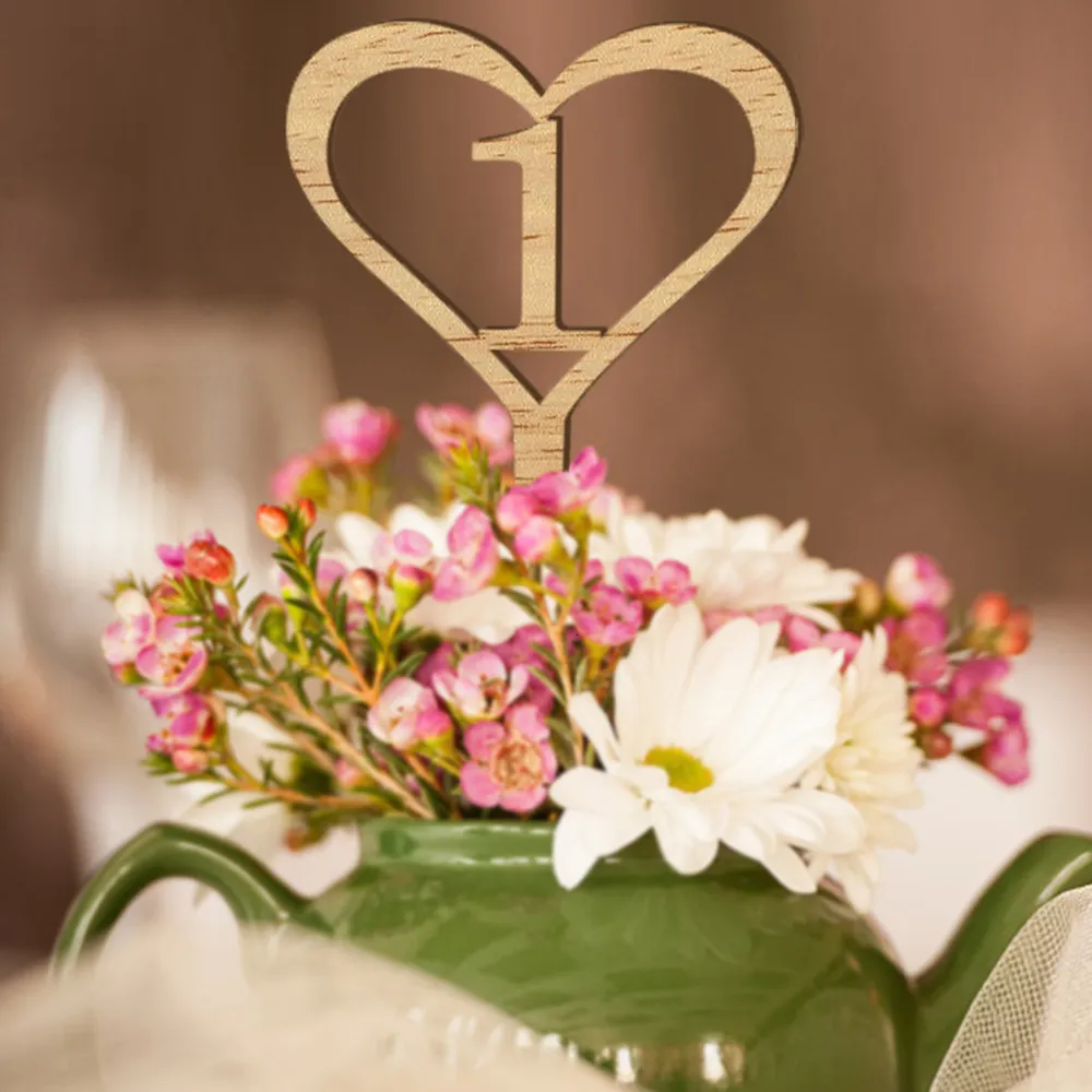Heart-Shaped Table Number Cards 20-Set - Elegant Wedding & Party ...