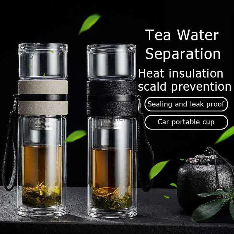 400ml Double Layer Glass Tea Infuser Bottle Portable Travel Tea Cup ...