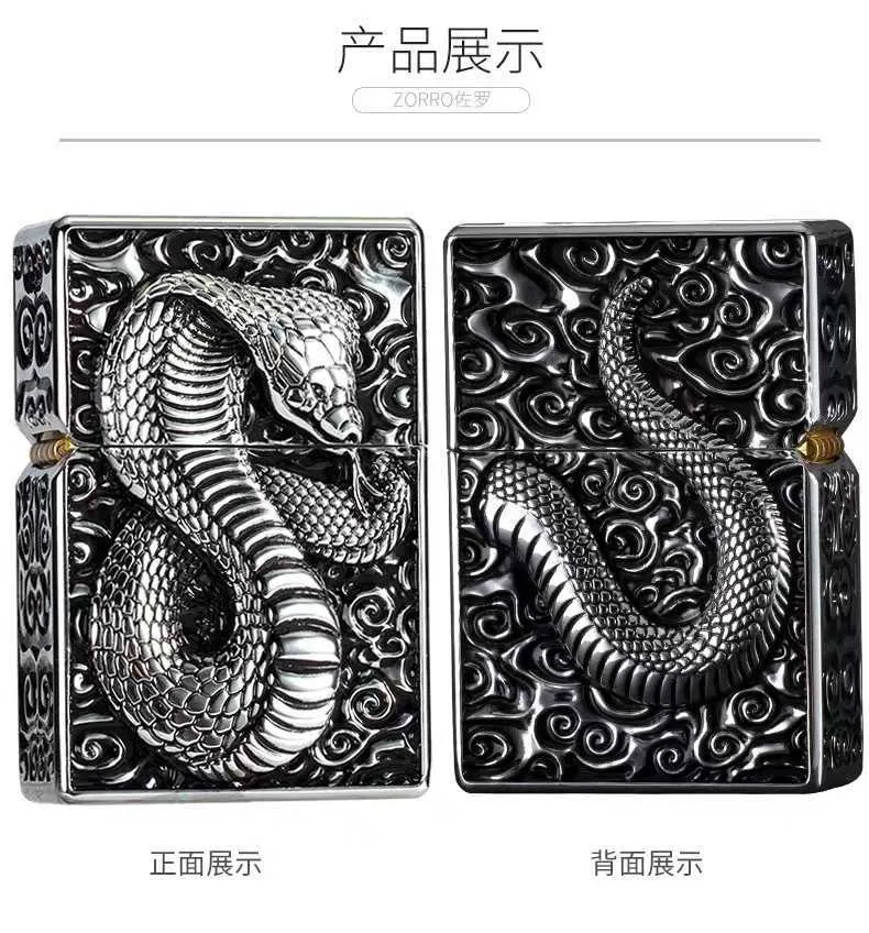 ZORRO Classic Kerosene Windproof Lighter Metal Heavy Armor King Cobra ...