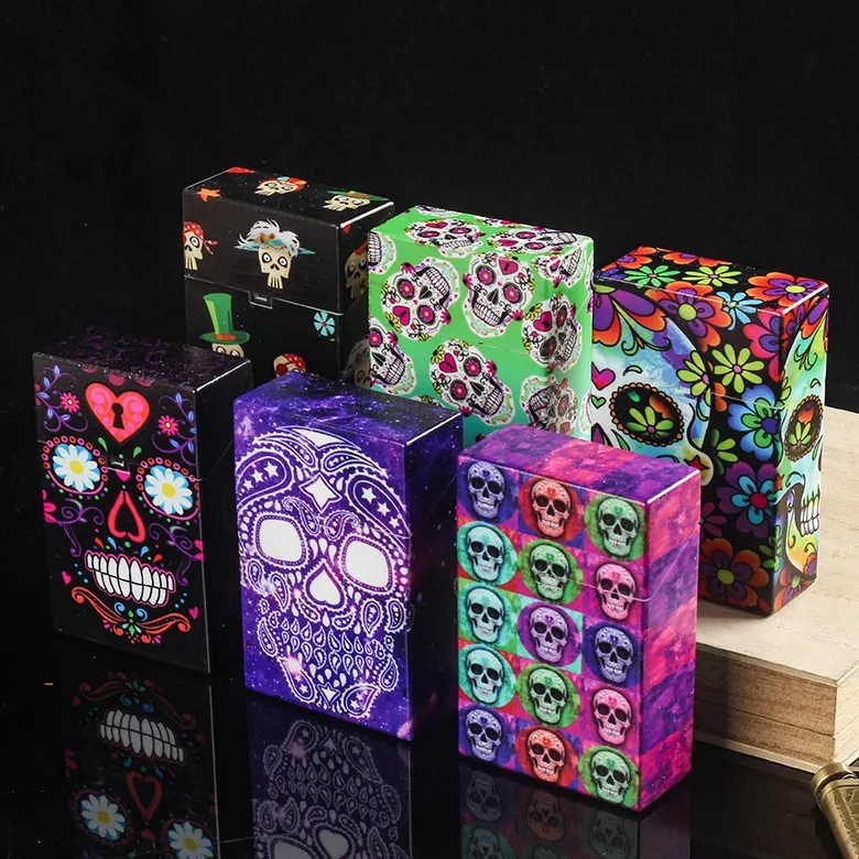 Portable Colorful Skull Smoking Cigarette Case: Plastic Storage Box ...