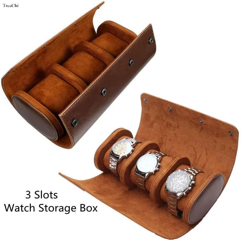 Portable 3 Slot Watch Roll: Leather Travel Case For Wristwatch Storage ...