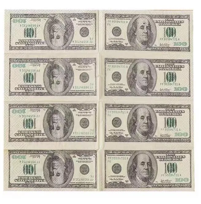 Novelty Money Napkins - 10-Sheet Pack, Realistic $100 Bill Print ...