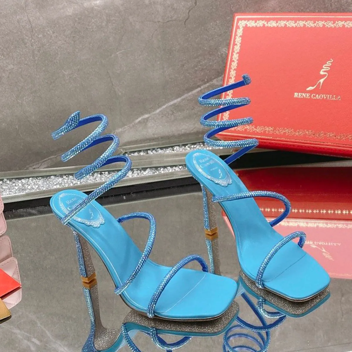 Elegant Sparkling Gold Stiletto Sandals: René Caovilla Crystal ...