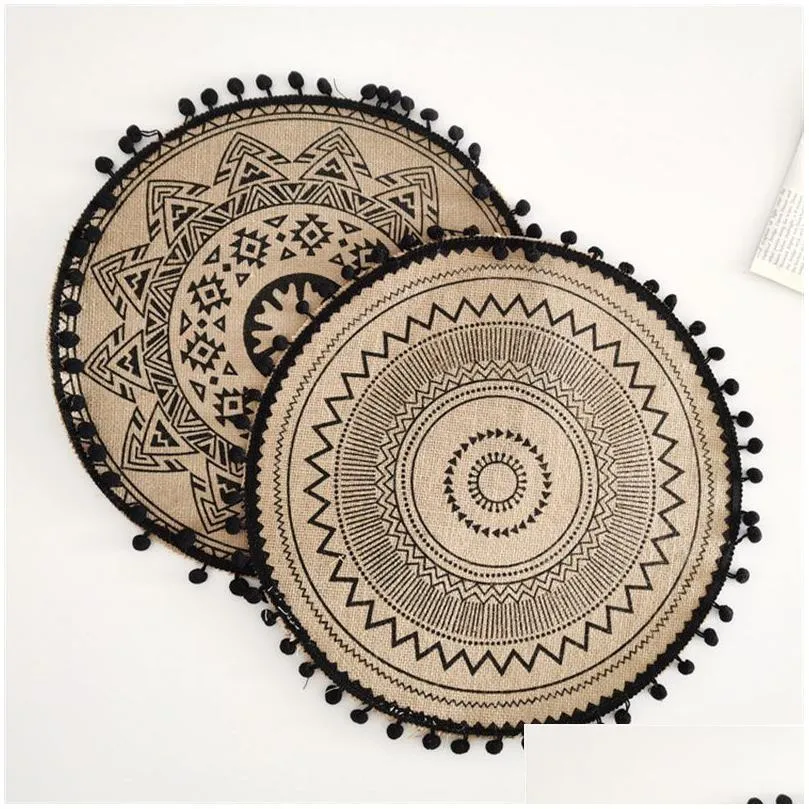 DHgate.com:Bohemian Cotton Linen Round Placemats with Tassels for ...