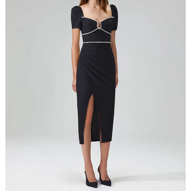 Sexy Self Portrait Square Neck Open Back Split Diamonds Square Neck Bow ...