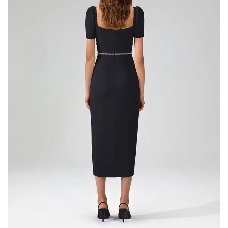 Sexy Self Portrait Square Neck Open Back Split Diamonds Square Neck Bow ...