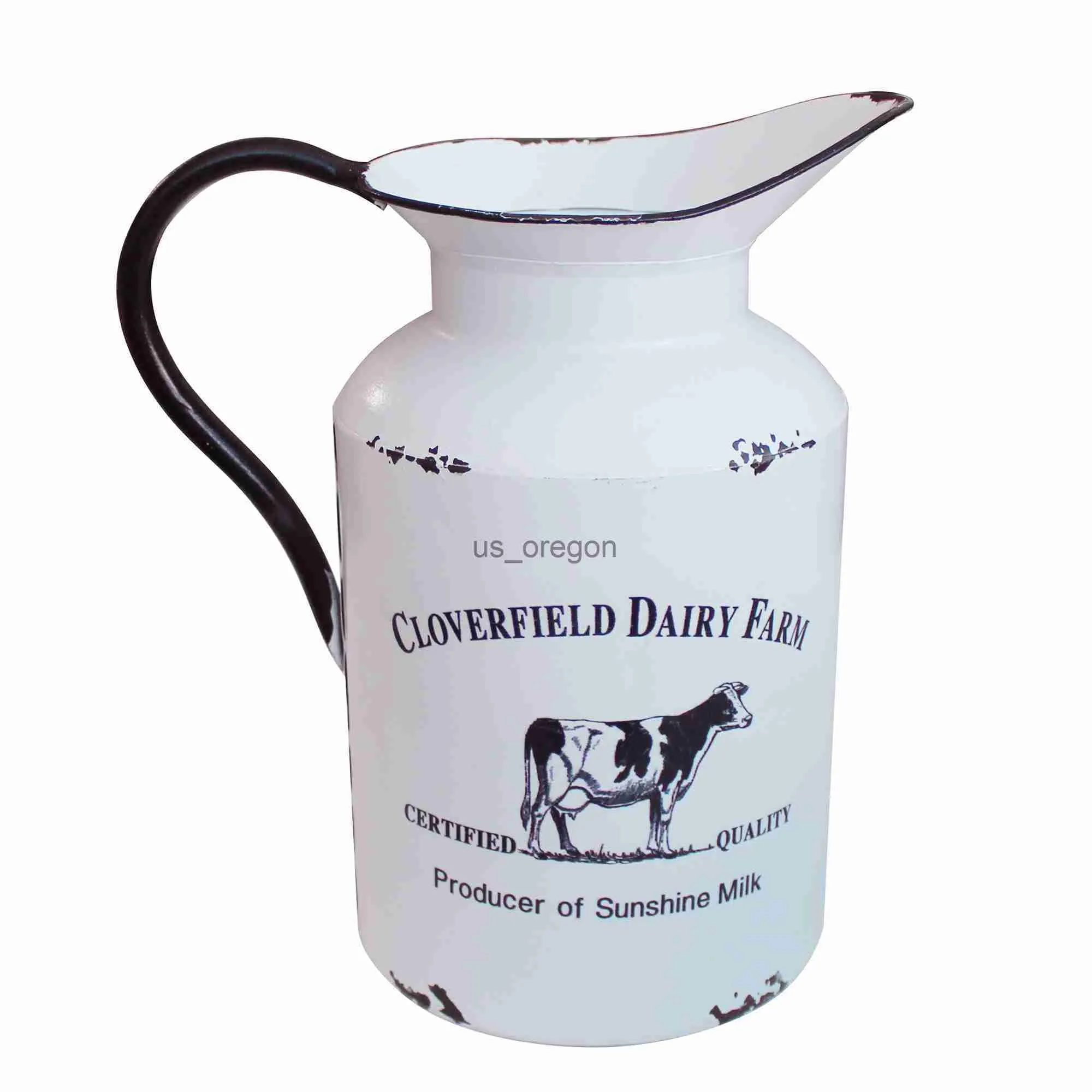 Antique Metal Vase | Rustic Tin Milk Jug With Handle Vintage White Jug ...